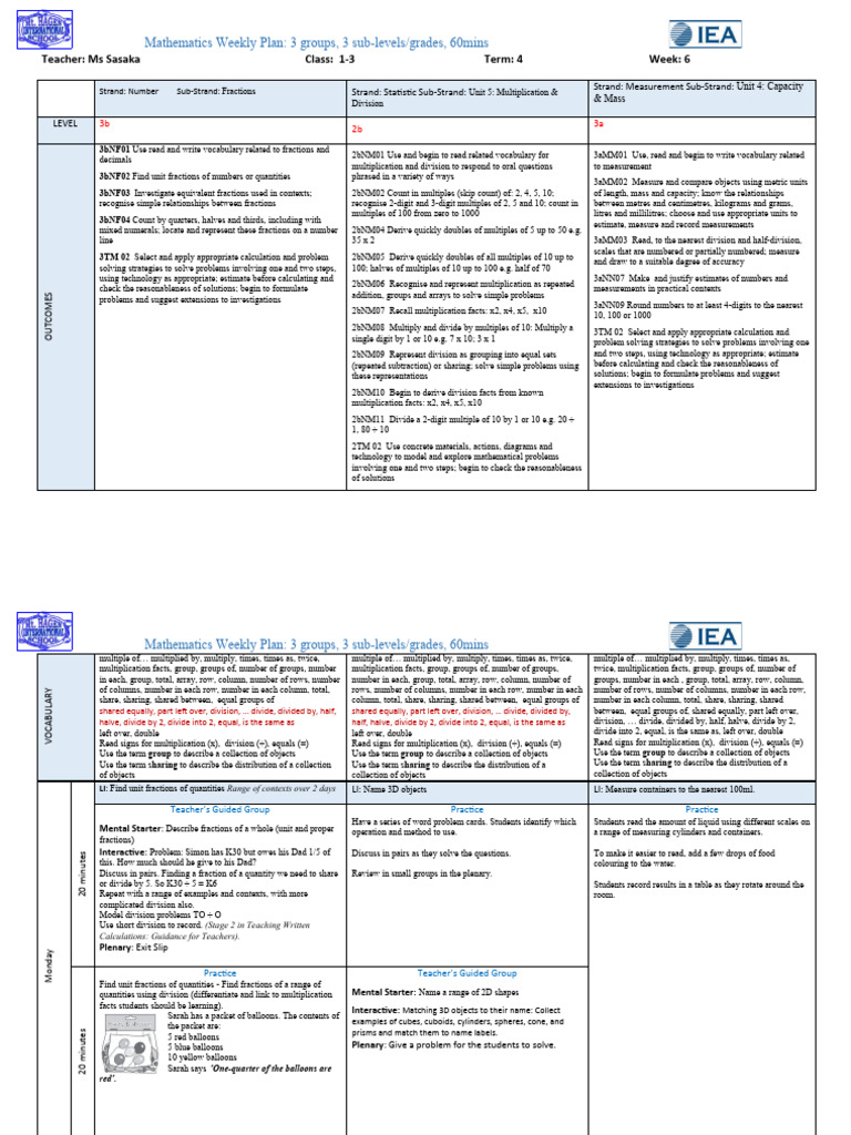 Maths Plan - Week 6 | PDF | Measurement | Shape