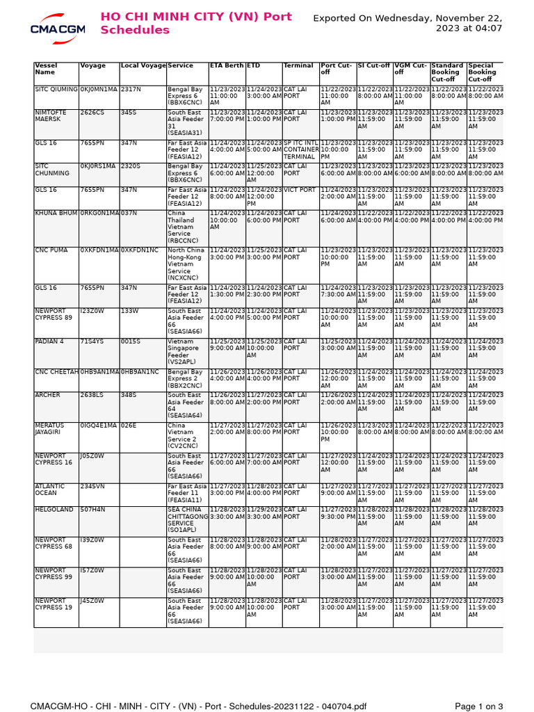 CMACGM-HO - CHI - MINH - CITY - (VN) - Port - Schedules-20231122 ...
