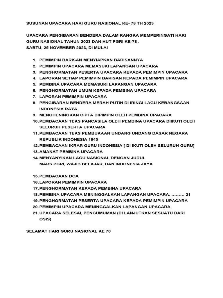 Susunan Upacara Hari Guru Nasional Ke | PDF | Perjalanan