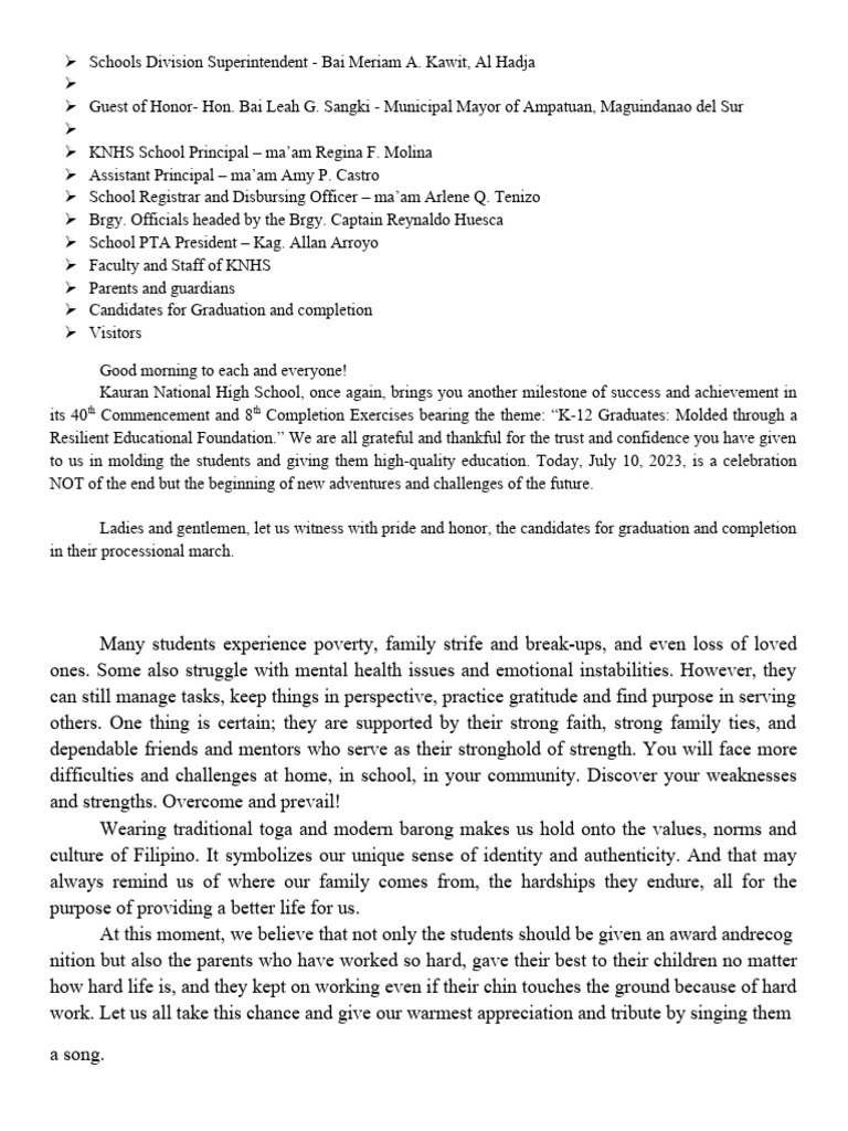 Graduation Script | Download Free PDF | Psychology