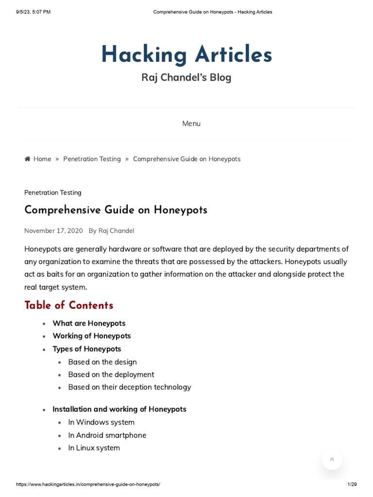 Comprehensive Guide On Honeypots - Hacking Articles | PDF | Information Age | Computer Law