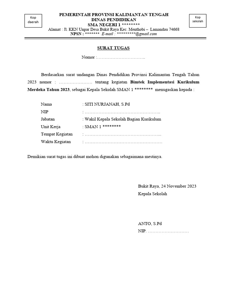 Contoh Format Surat Tugas | PDF