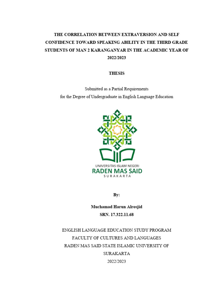 Proposal Harun Chapter 123 | PDF | Extraversion And Introversion | Self Esteem