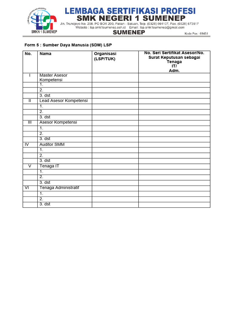 Form 5 Sumber Daya Manusia (SDM) LSP | PDF