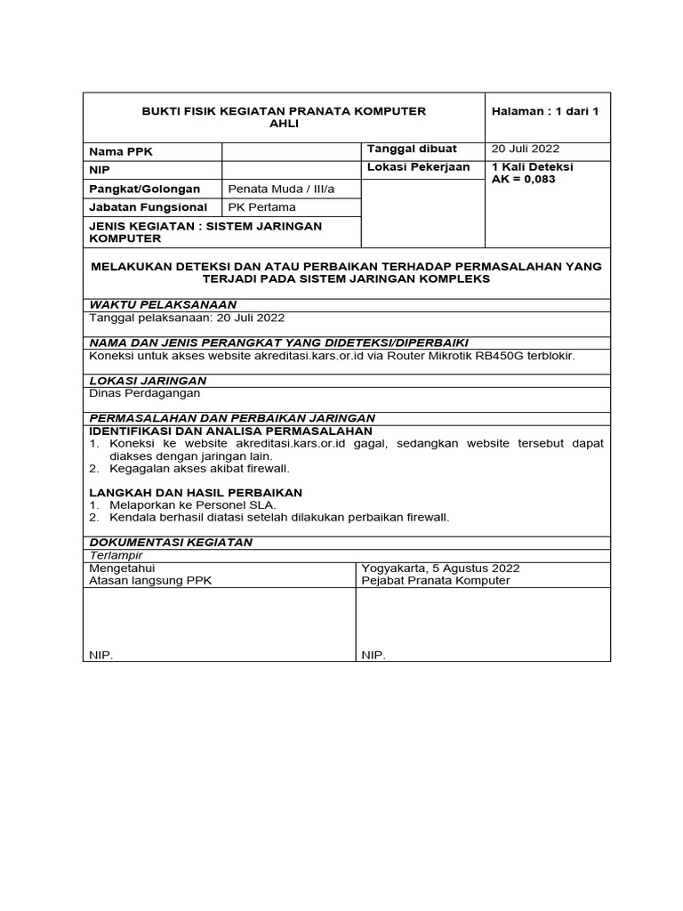 Bukti Fisik Kegiatan Pranata Komputer | PDF