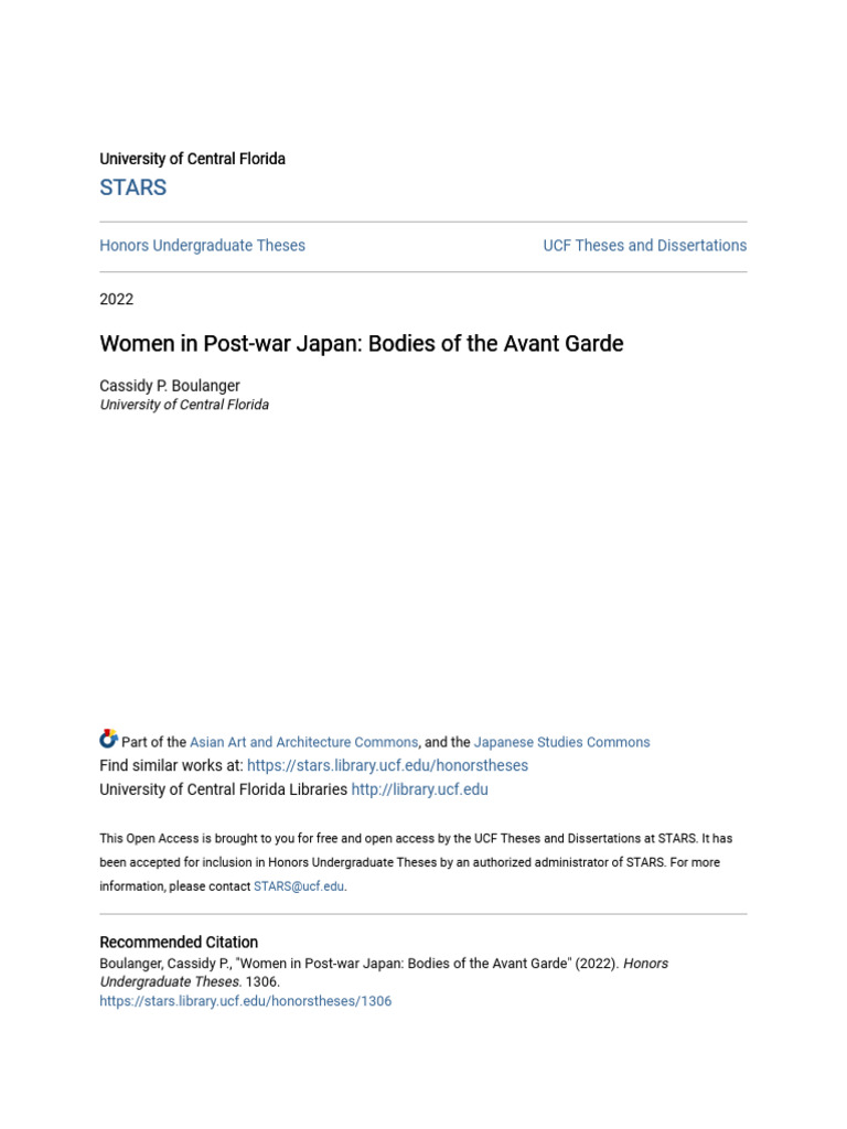 Women in Post-War Japan - Bodies of The Avant Garde | PDF | Thesis