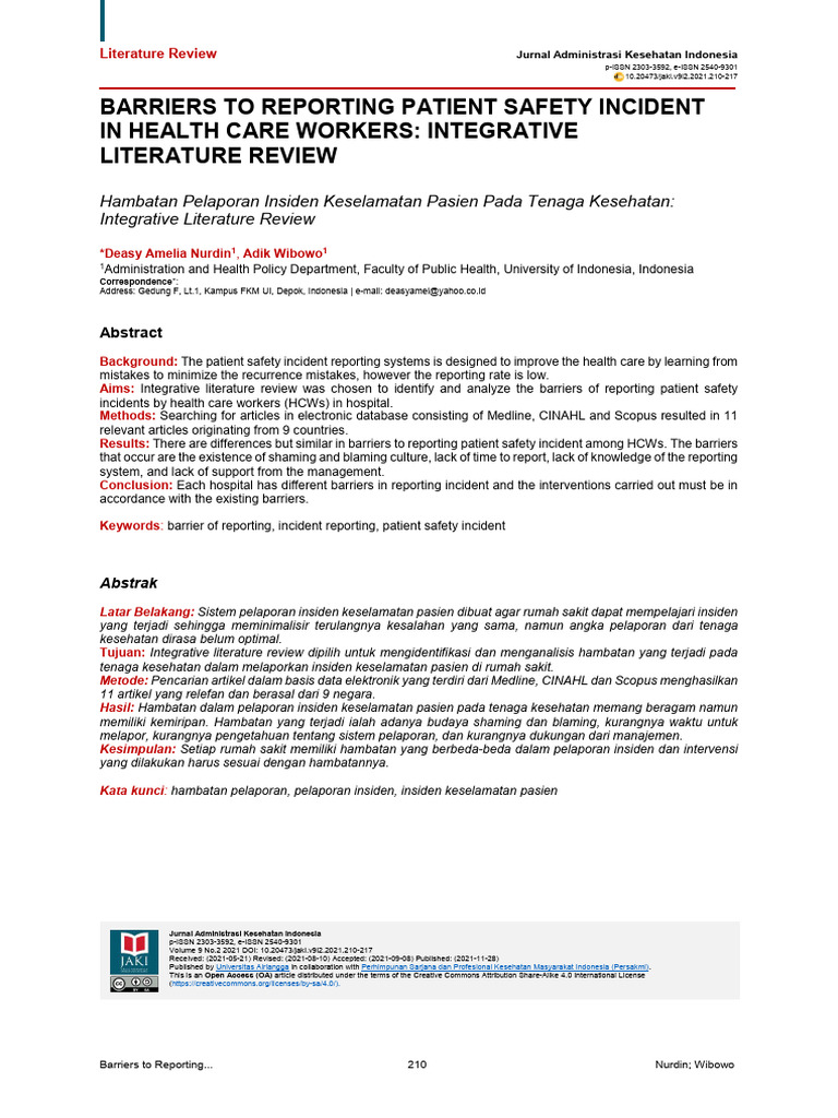 Hambatan Pelaporan Insiden Keselamatan Pasien Pada Tenaga Kesehatan | PDF | Patient Safety | Nursing