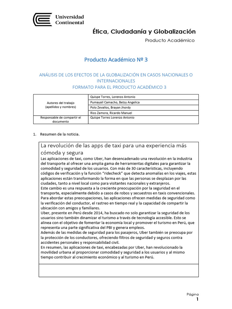 Producto Academico 03 - Etica, Ciudadania y Globalizacion | PDF | Globalización | Turismo