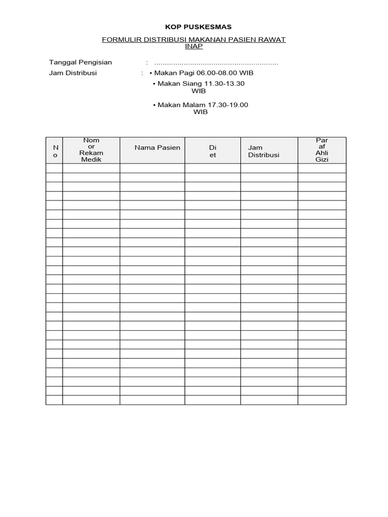 3513 Form Distribusi Makanan | PDF