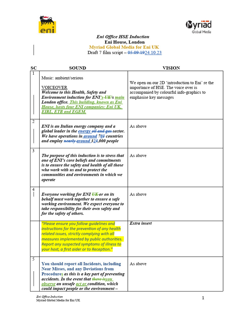 ENI London Script 24.10.23 LPAMCP Comments | PDF | First Aid | Firefighting
