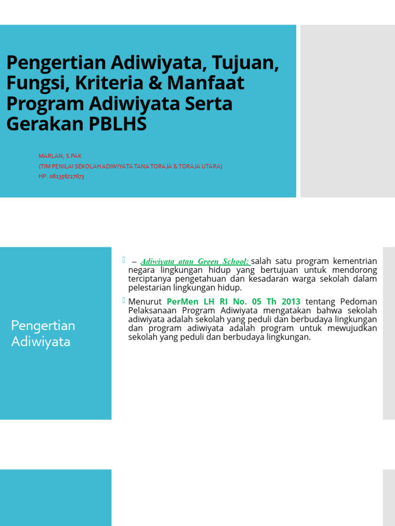 Pengertian Adiwiyata, Tujuan, Fungsi, Kriteria - PPTX, PBLHS | PDF