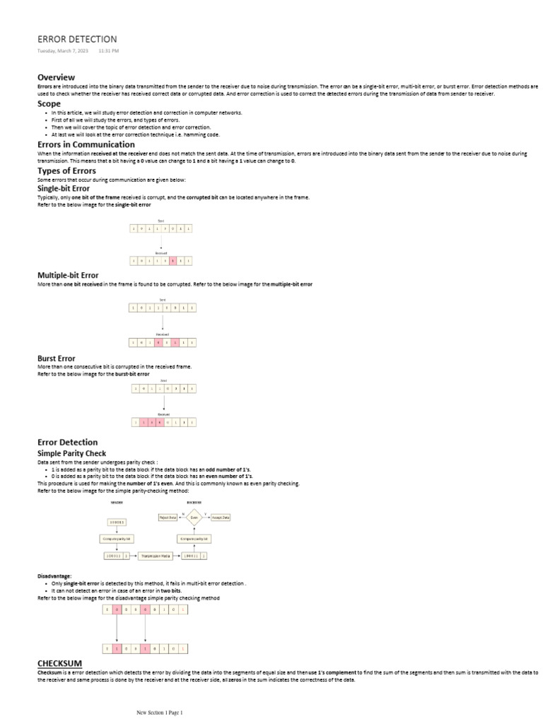 Error Detection Pdf Error Detection And Correction Computer Architecture