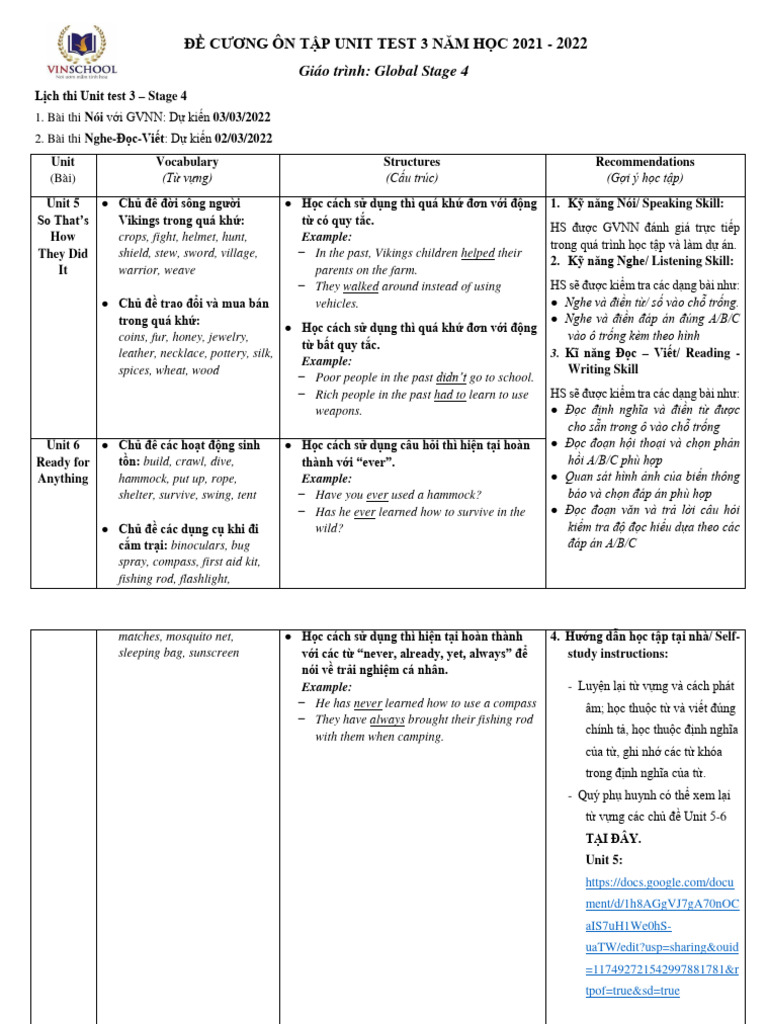 GS4 - 4A4 - ĐỀ CƯƠNG ÔN TẬP UNIT TEST III NĂM HỌC 2021 - 2022 | PDF GS4 - 4A4 - ĐỀ CƯƠNG ÔN TẬP UNIT TEST III NĂM HỌC 2021 - 2022 | PDF