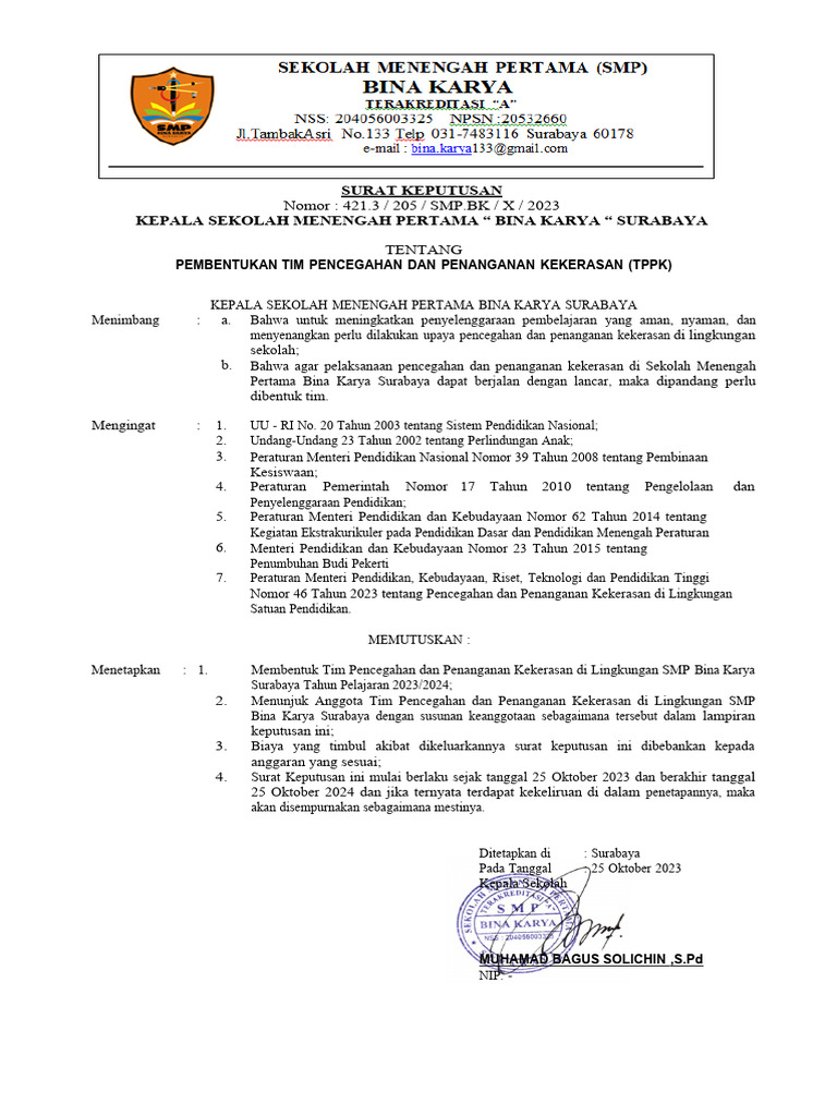 Tim Pencegahan Kekerasan SMP | PDF