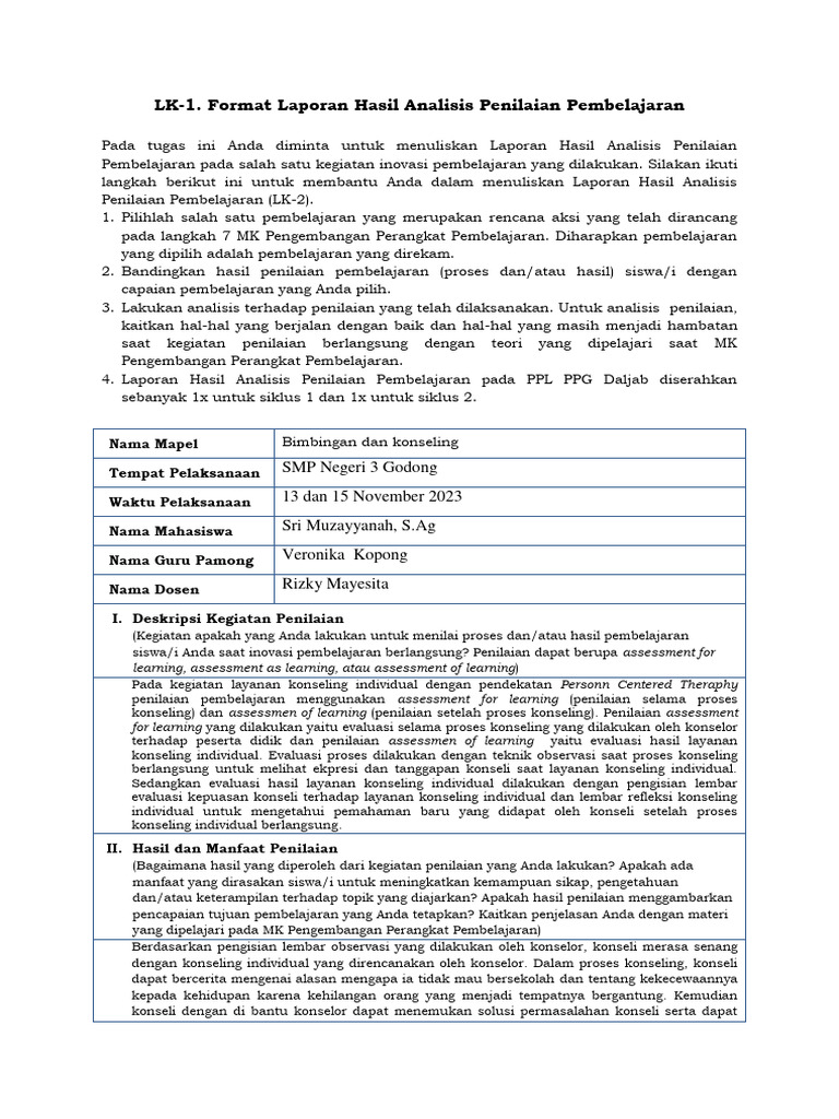 Format Asesmen Hasil Pembelajaran | PDF