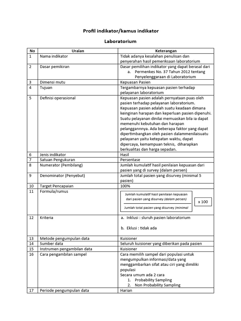 Indikator Mutu Laboratorium | PDF