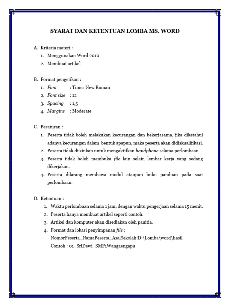 Syarat Lomba MS. Word 2010 | PDF