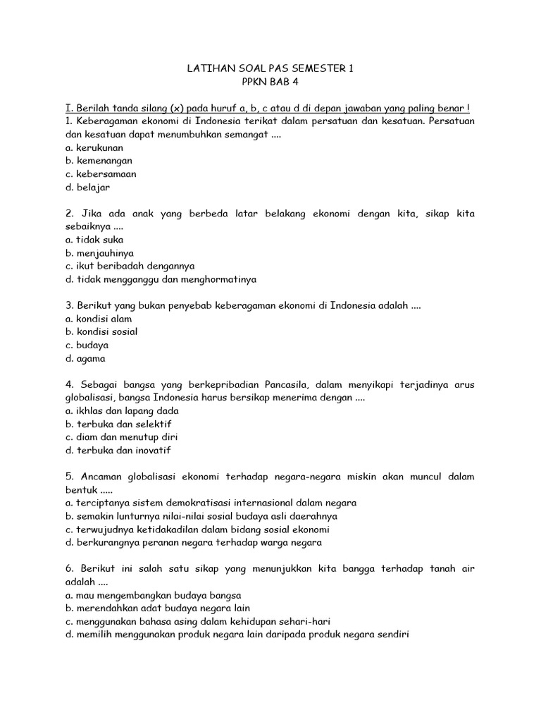 Soal PPKn Bab 4: Keberagaman & Globalisasi | PDF | Politik