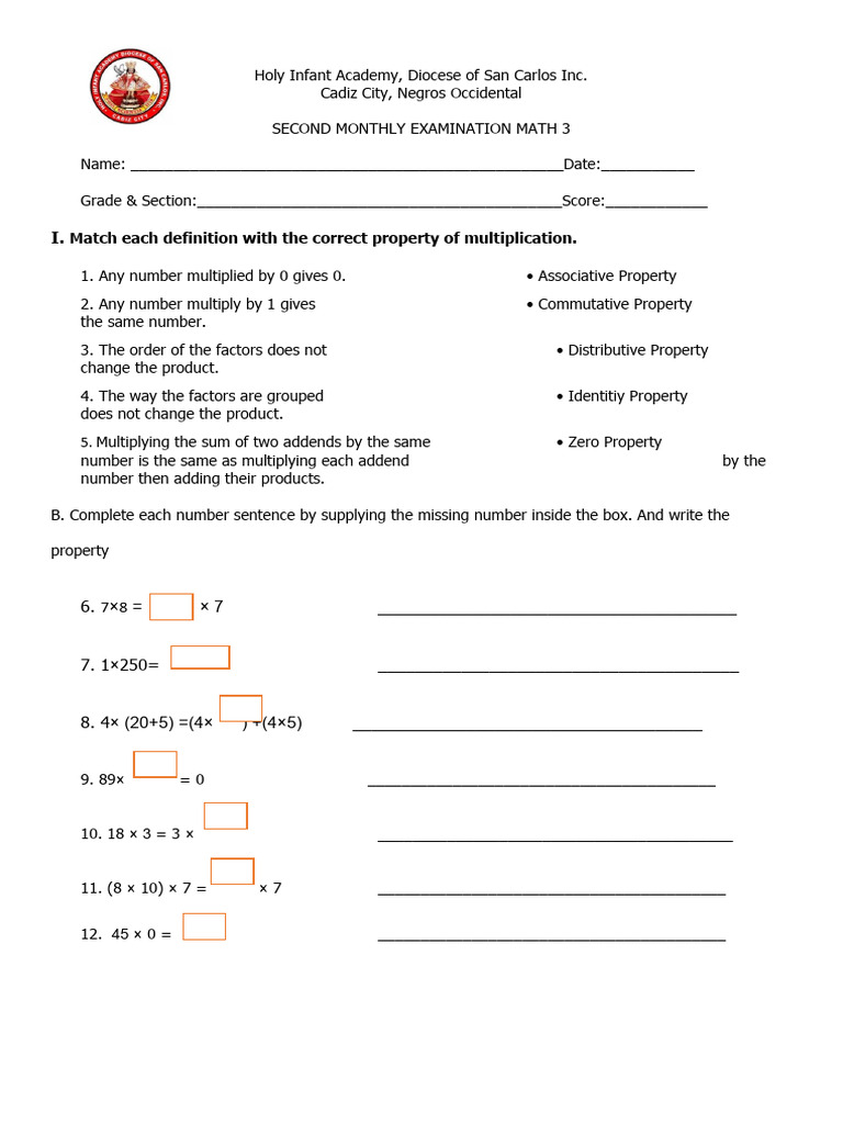 Grade 3 Math 2nd Monthly Exam | PDF