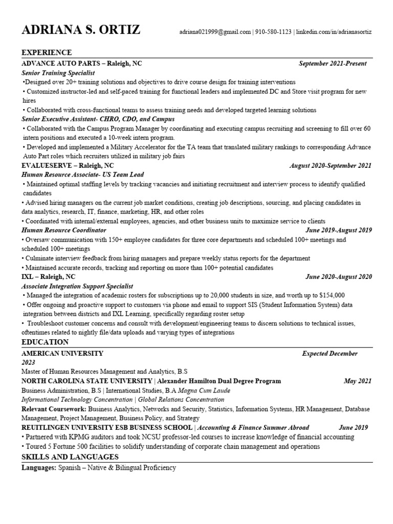 Adriana Ortiz Resume | PDF | Recruitment | Analytics