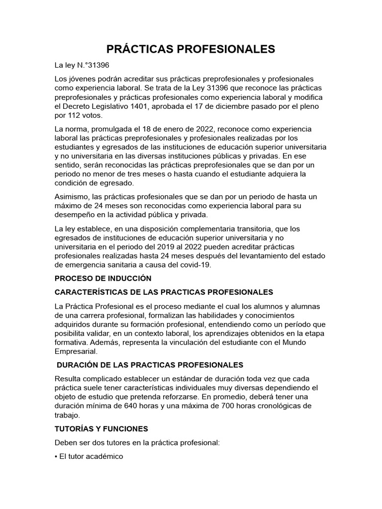 Ley 31396 y Prácticas Profesionales | PDF | Desarrollo profesional ...