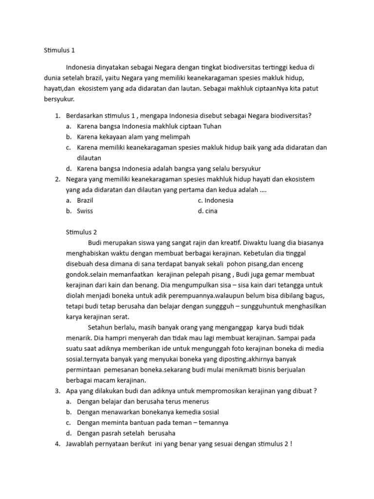 Soal AKM Prakarya 7 Semester Ganjil Tahun 2023 | PDF
