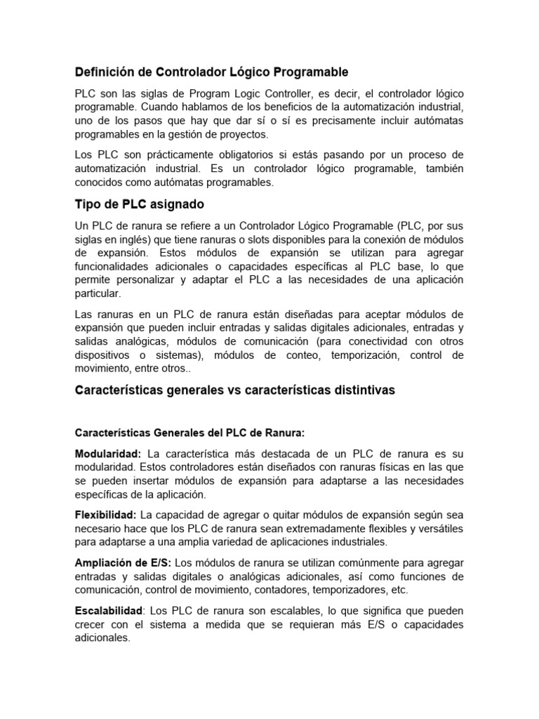Definición de Controlador Lógico Programable | PDF | Controlador lógico ...