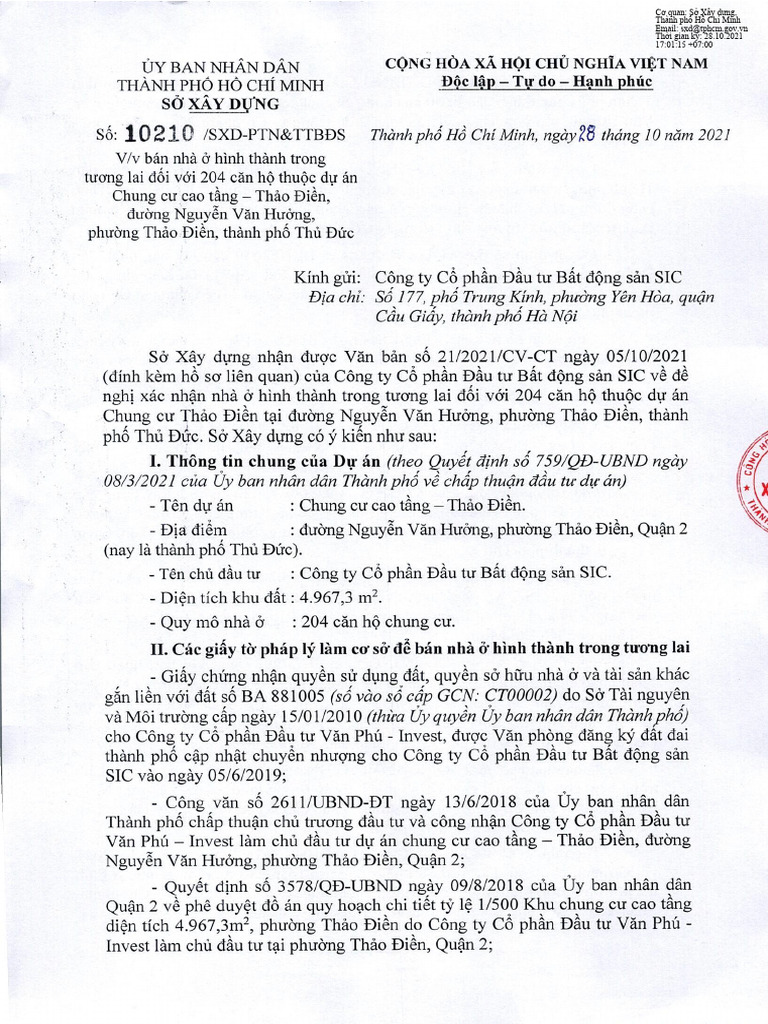 Thao Dien Green - Cong Van SXD-PTN&TTB | PDF