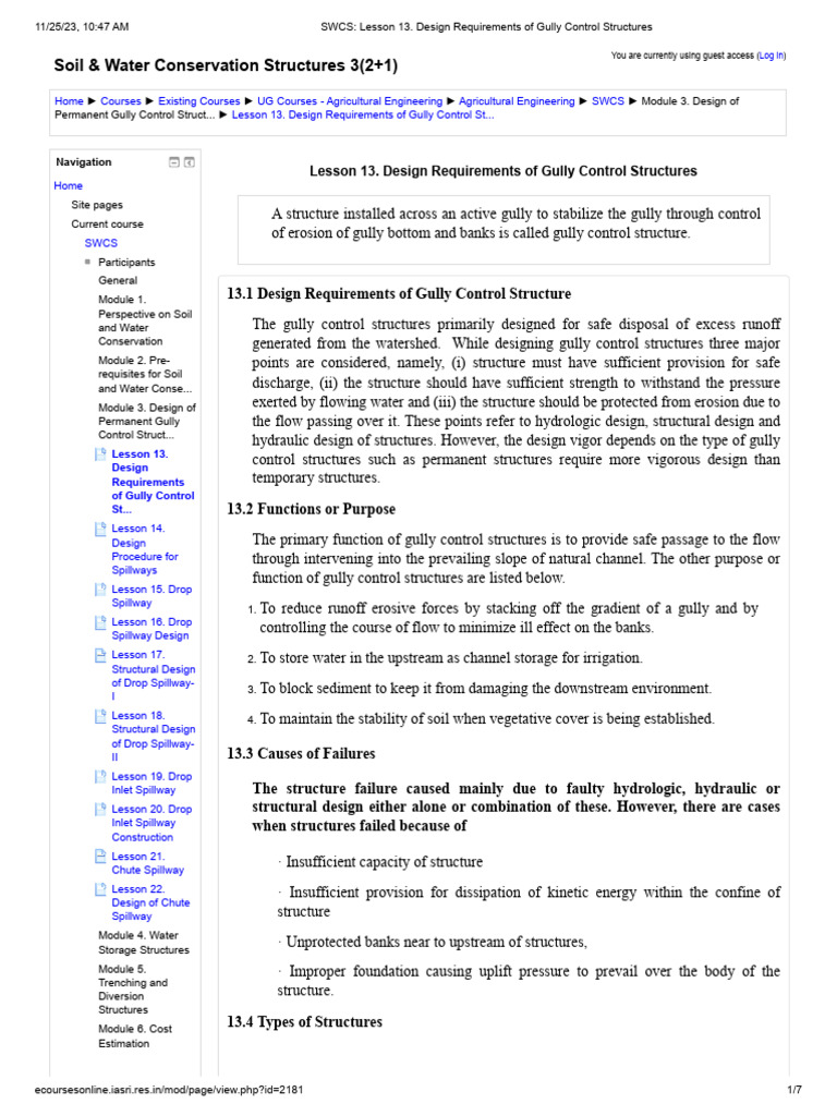 SWCS - Lesson 13. Design Requirements of Gully Control Structures | PDF ...