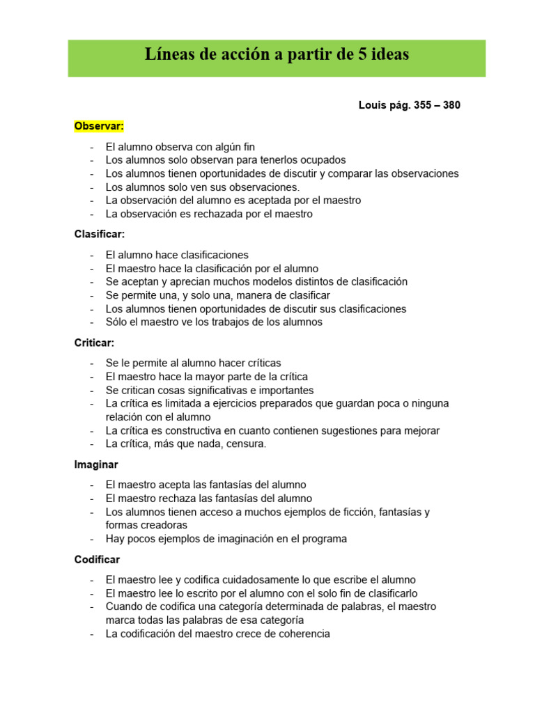 Líneas de Acción A Partir de 5 Ideas | PDF | Pensamiento | Inteligencia