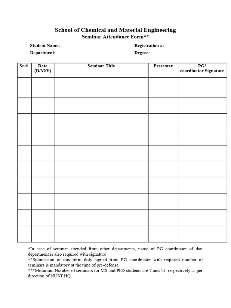 Seminar Attendance Registration Form | PDF