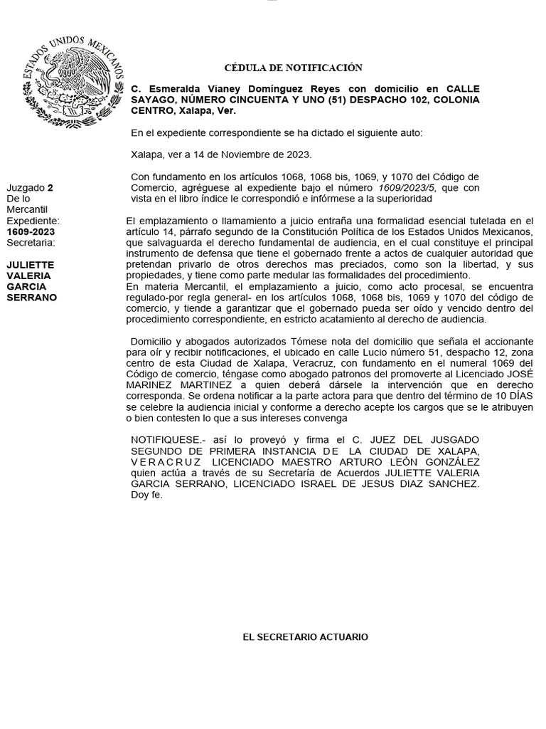 Cedula de Notificacion Esmeralda | PDF | Gobierno | Justicia Cedula de Notificacion Esmeralda | PDF | Gobierno | Justicia