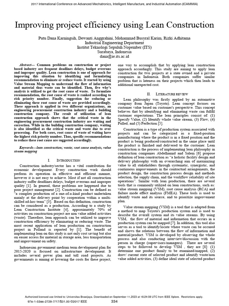 Improving Project Efficiency Using Lean Construction | PDF | Lean Manufacturing | Systems Science