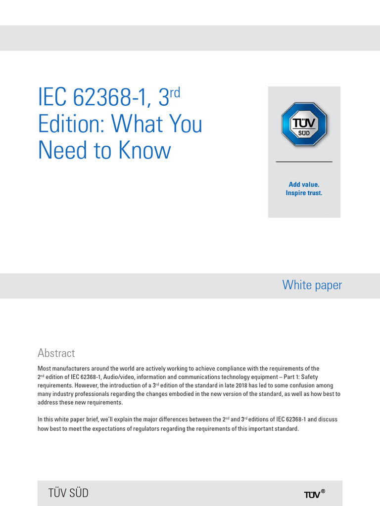 Tuvsud IEC 62368 1 White Paper - v1 | PDF | Copyright | Standardization