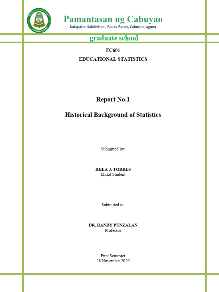 FC601 Report1 - Historical Background of Statistics - 112820 - Rhea ...