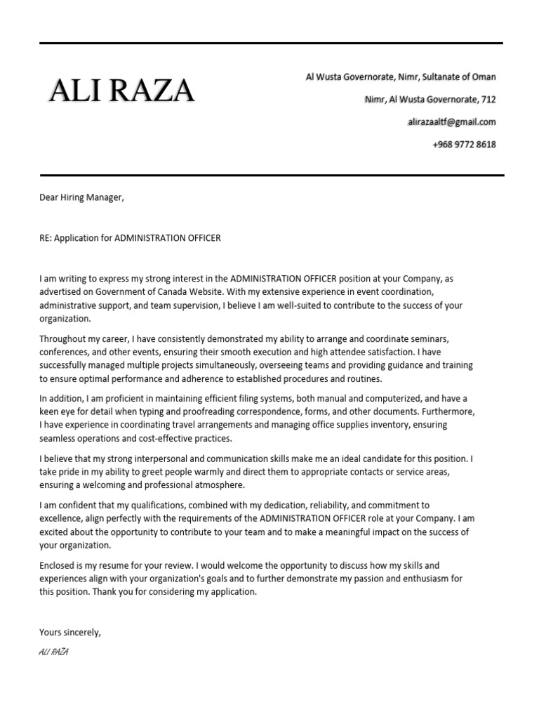 Cover Letter For Administration Officer | PDF