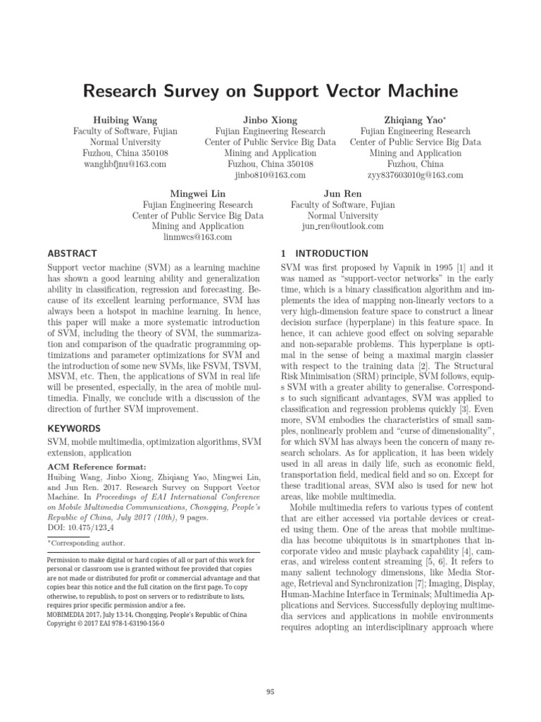Research Survey On Support Vector Machine Pdf Support Vector Machine Applied Mathematics
