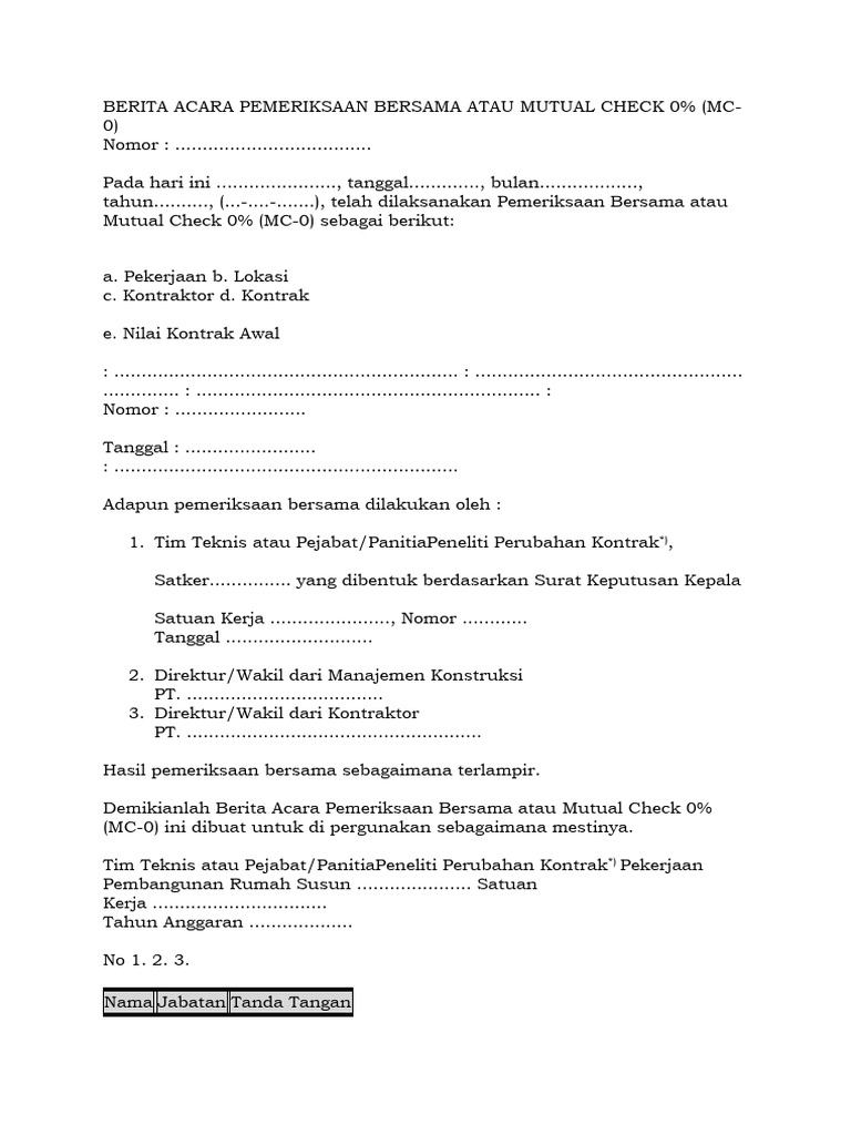 Berita Acara Pemeriksaan Bersama Atau Mutual Check 0 | PDF