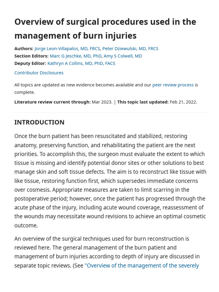 Burn Surgical Management | PDF | Burn | Scar