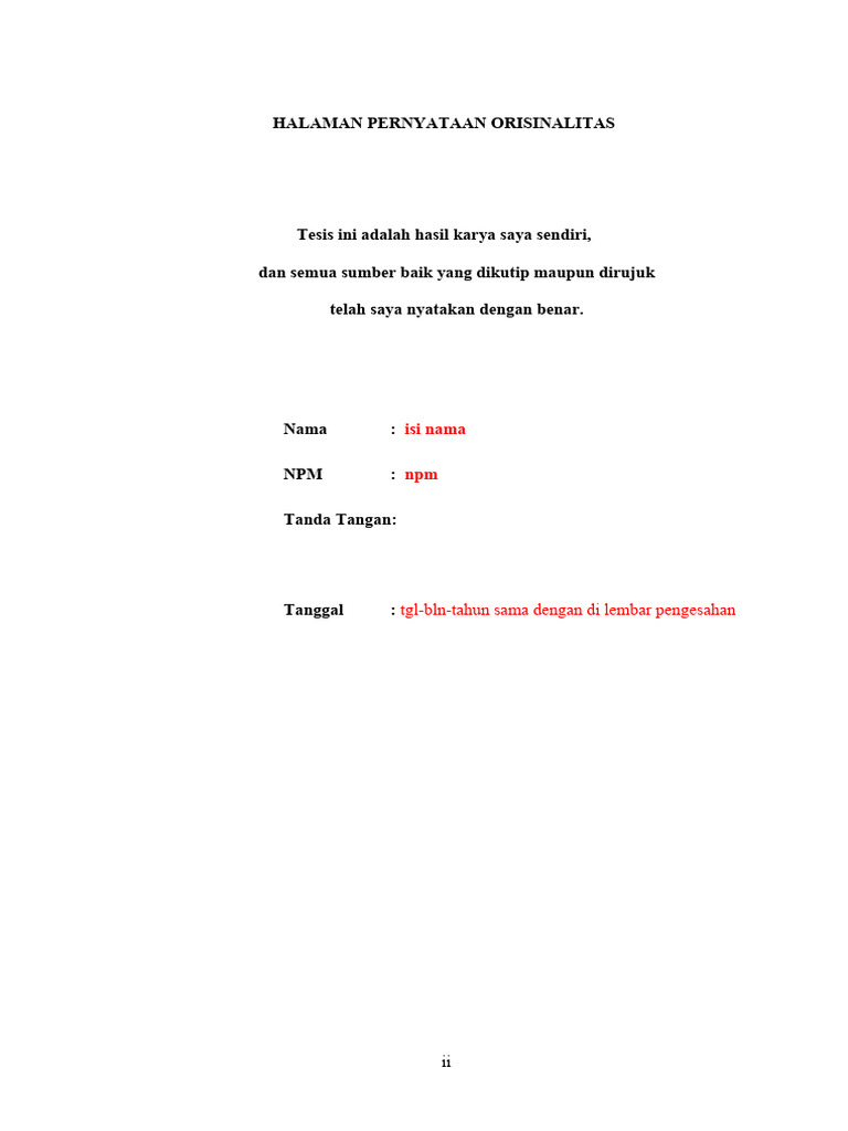 3 Template Halaman Pernyataan Orisinalitas | PDF