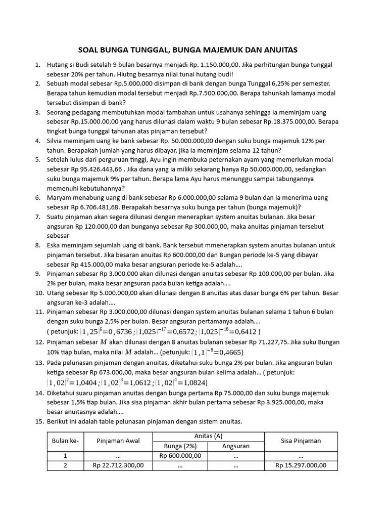 Soal Bunga Dan Anuitas | PDF | Bisnis