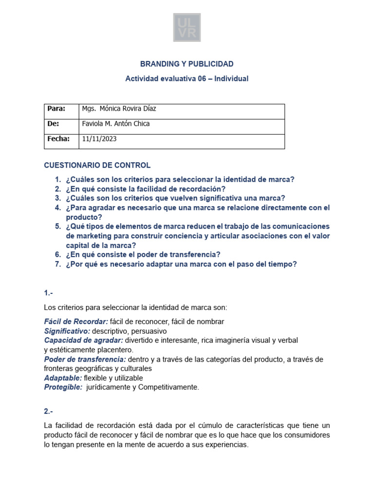 Branding y Publicidad Act Indv 06 | PDF | Marca | Gestión de la marca