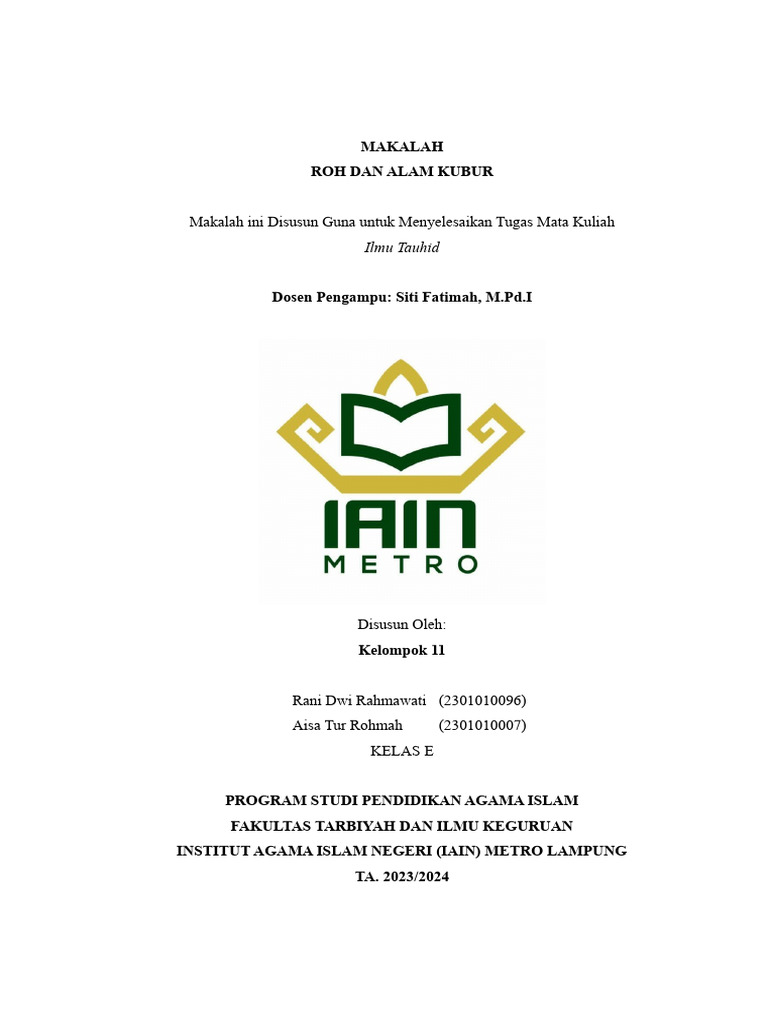 MAKALAH ROH DAN ALAM KUBUR (RANI DAN AISYAH) Edit | PDF | Sains ...