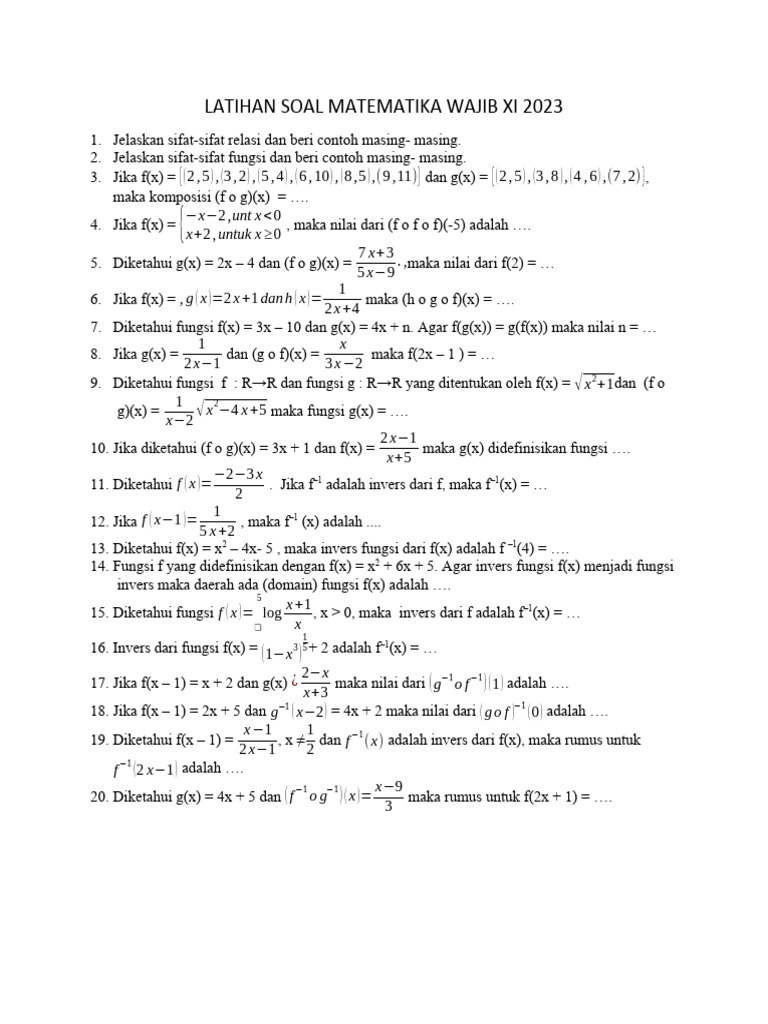 Latihan Soal Matematika Wajib Xi 2023 | PDF