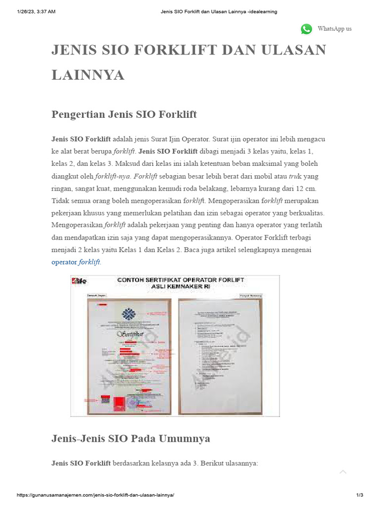 Jenis SIO Forklift Dan Ulasan Lainnya - Idealearning | PDF