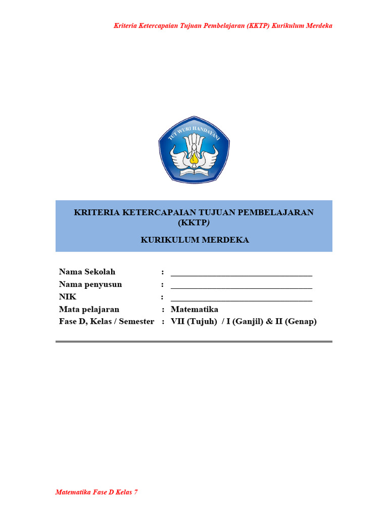 KKTP Matematika Kelas 7 | PDF