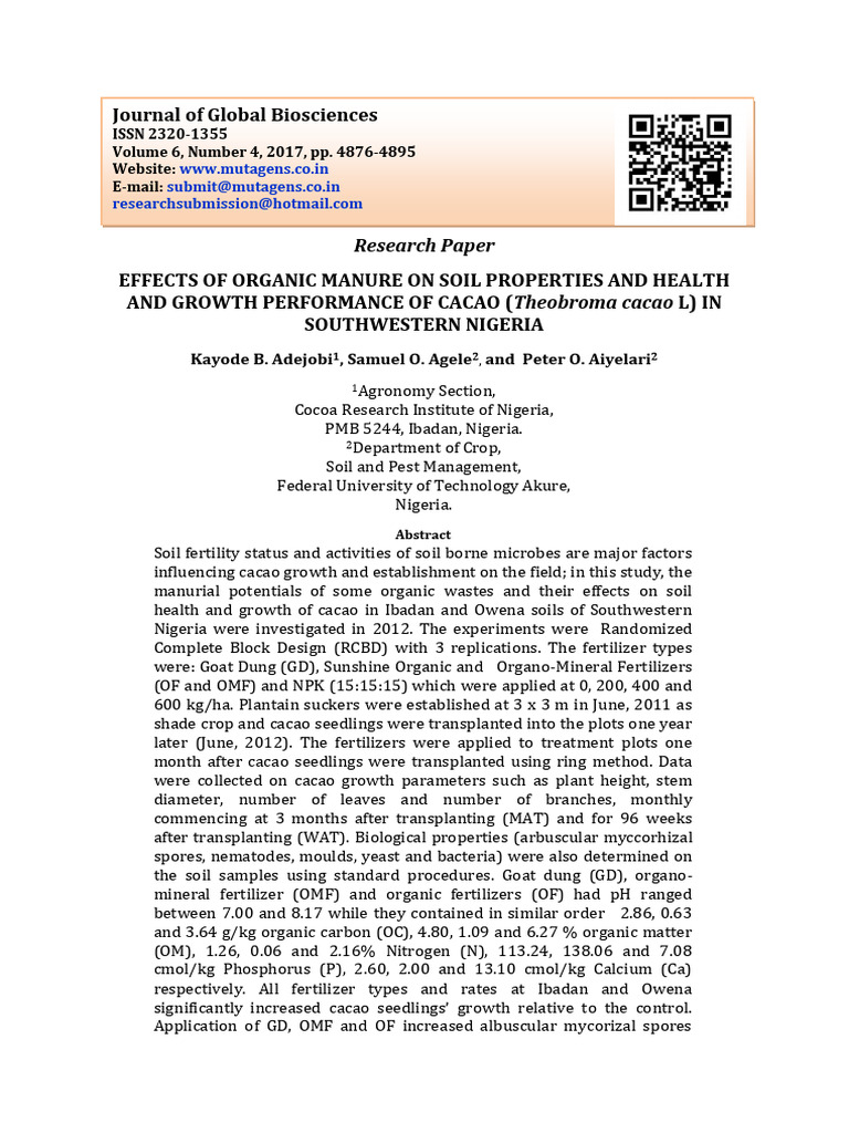 Journal of Global Biosciences: Research Paper | PDF | Cocoa Bean | Soil