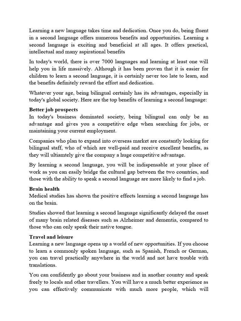 The Effects of Learning To Speak A Second Language | PDF | Multilingualism | Second Language