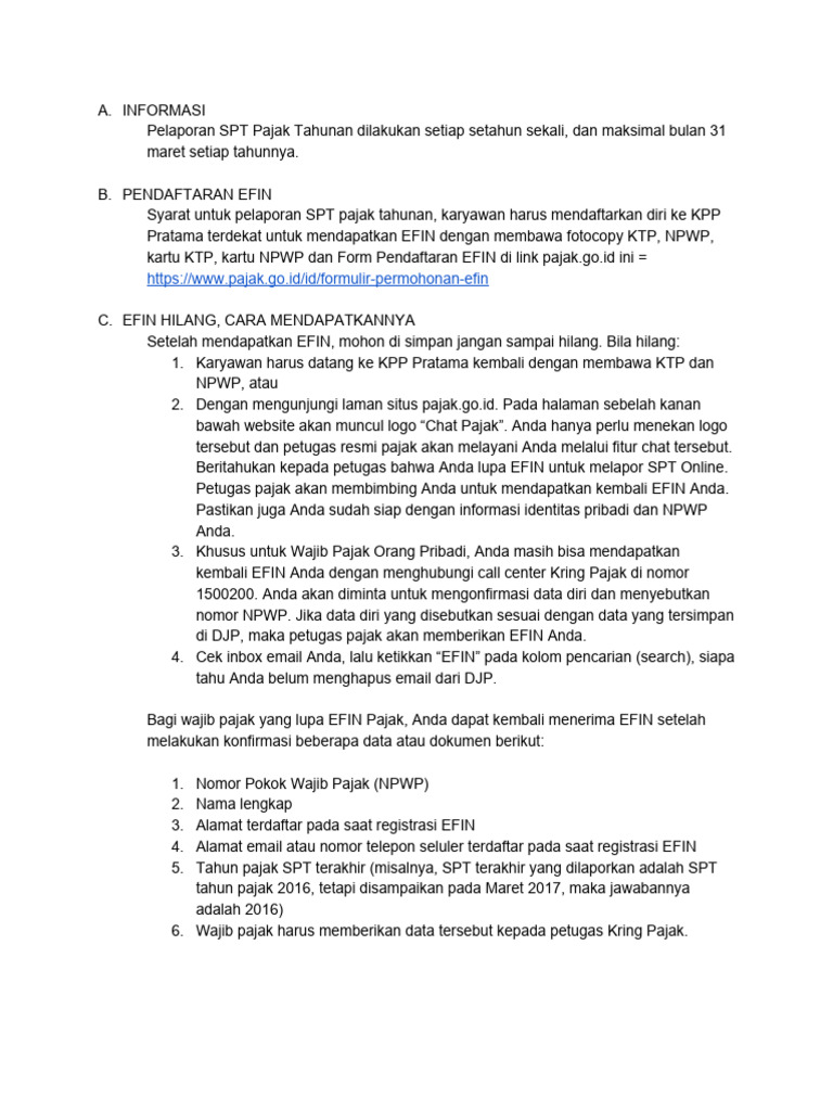 Tata Cara Pelaporan SPT Tahunan Pribadi Karyawan | PDF