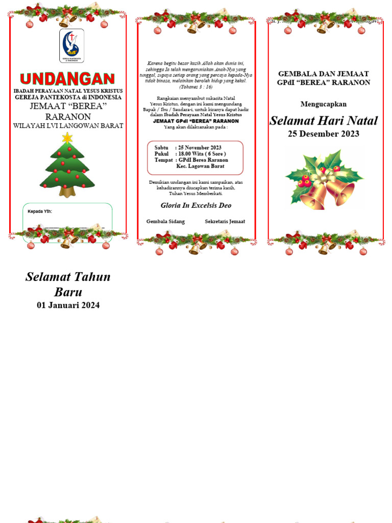 Undangan Natal 3 Kolom 2023 | PDF